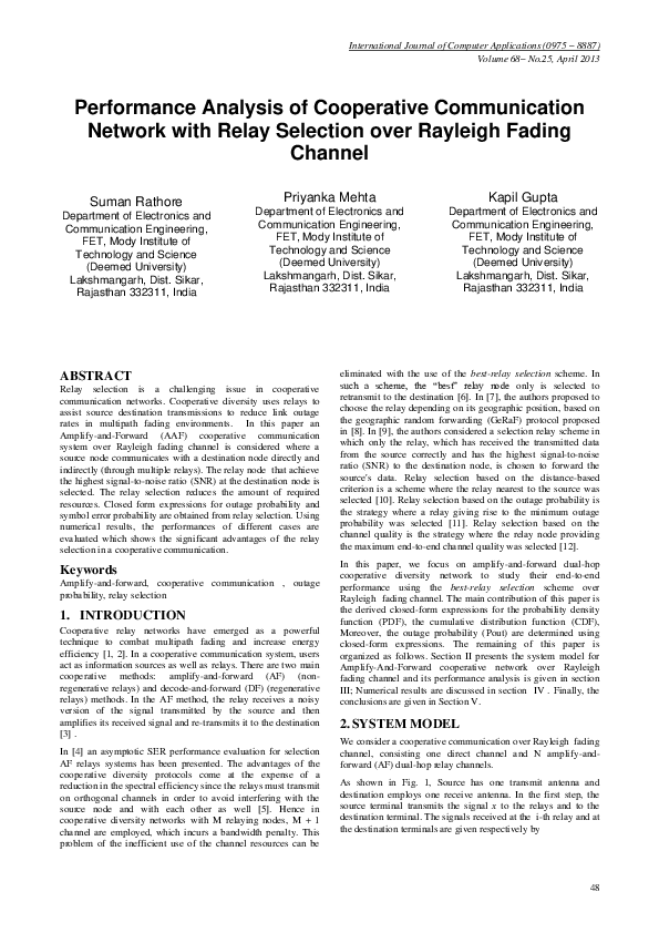 (PDF) Performance Analysis of Cooperative Communication Network with Relay Selection over ...