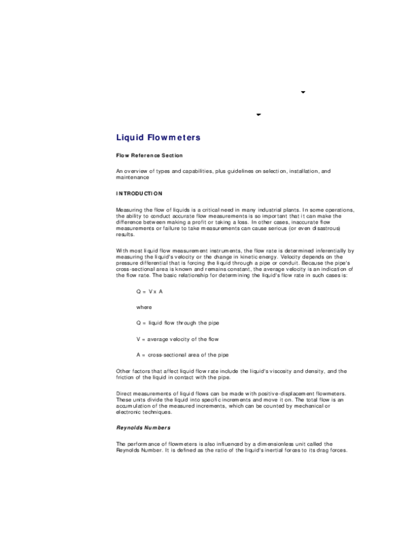 (PDF) Liquid Flowmeters Flow Reference Section