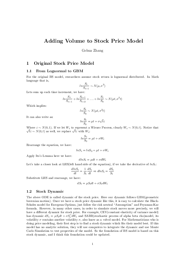 (PDF) Adding Volume to Stock Price Model