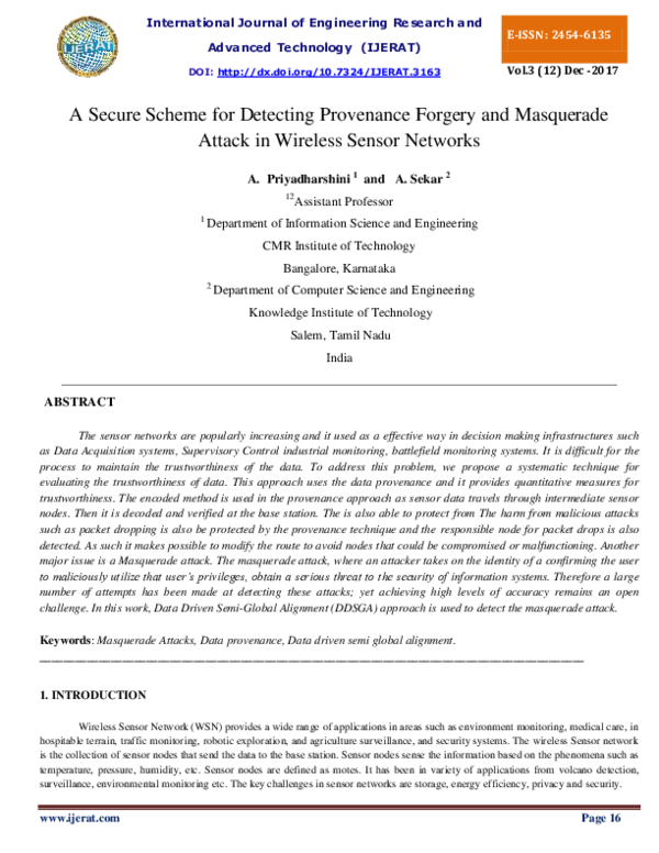 (PDF) A Secure Scheme for Detecting Provenance Forgery and Masquerade Attack in Wireless Sensor ...