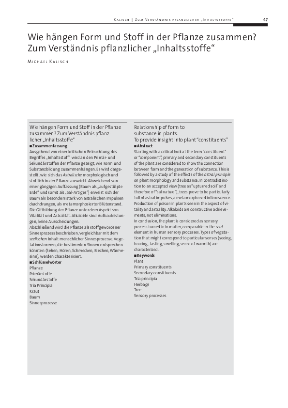 (PDF) Stoff und Form Pflanze Kalisch Merkurstab2013- | Michael Kalisch ...