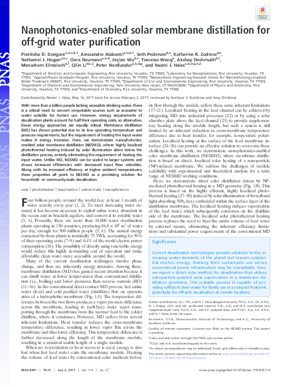 (PDF) Nanophotonics-enabled solar membrane distillation for off-grid ...