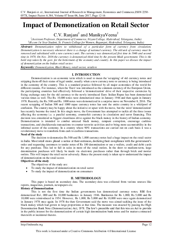 (PDF) Impact of Demonetization on Retail Sector