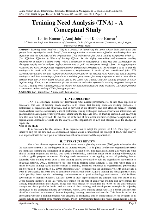 (PDF) Training Need Analysis (TNA) -A Conceptual Study