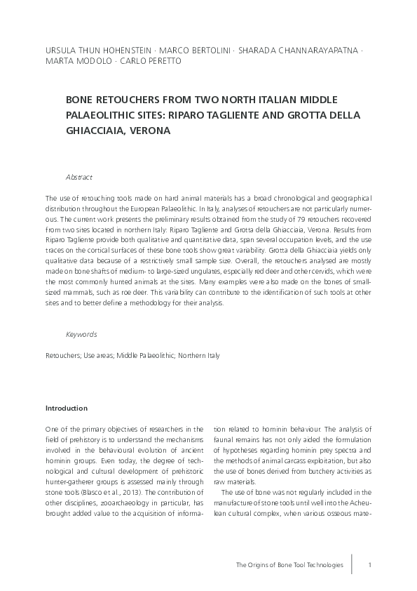 (PDF) BONE RETOUCHERS FROM TWO NORTH ITALIAN MIDDLE PALAEOLITHIC SITES ...