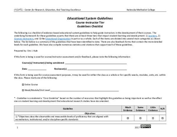 (PDF) Ed System Guidelines - Course-Instructor Tier - Checklist