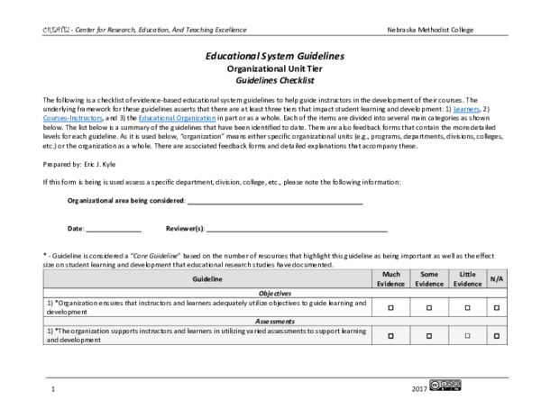 (PDF) Educational System Guidelines - Organizational Unit Tier - Checklist