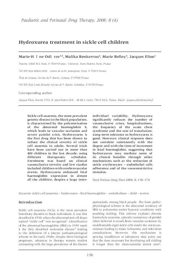 (PDF) Hydroxurea treatment in sickle cell children