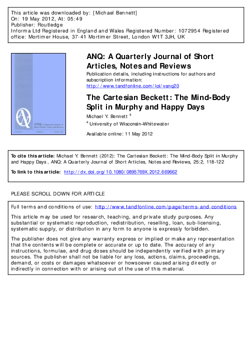 (PDF) The Cartesian Beckett: The Mind-Body Split in Murphy and Happy Days