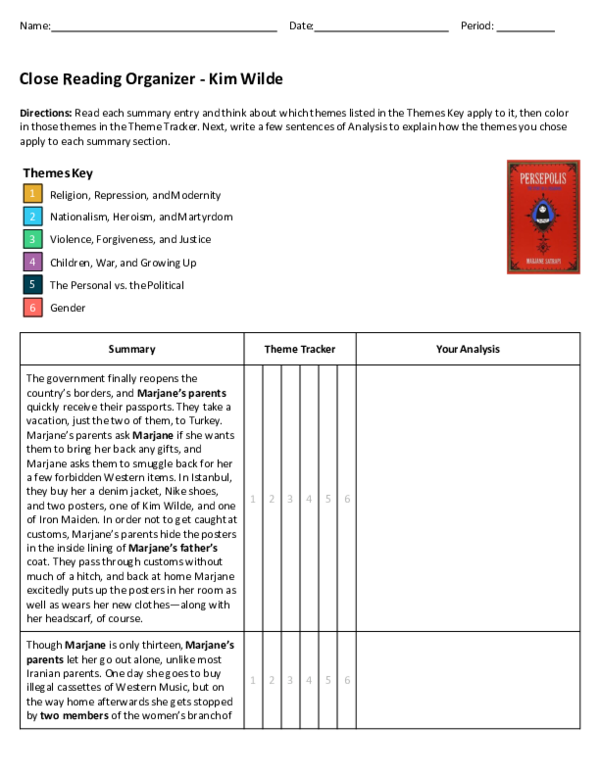 (DOC) Close Reading Organizer