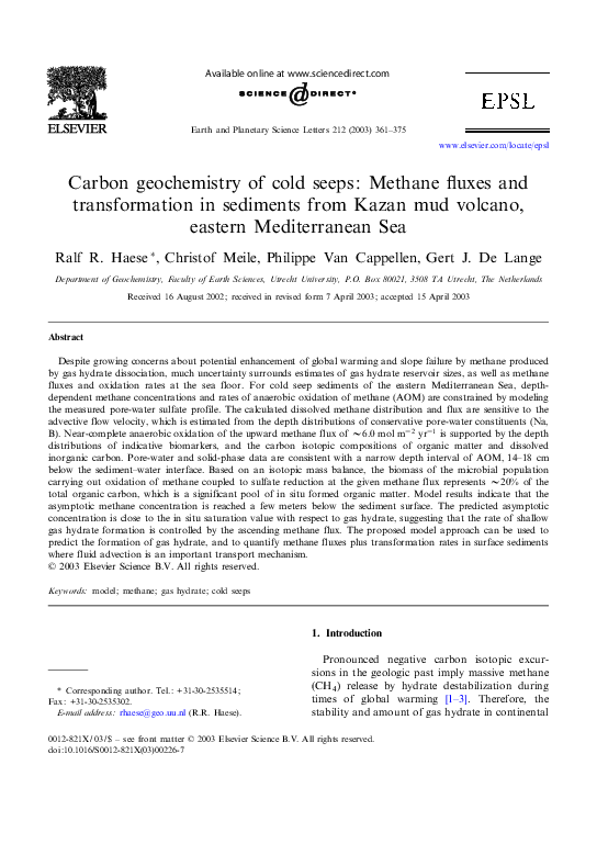 (PDF) Carbon geochemistry of cold seeps: Methane fluxes and ...