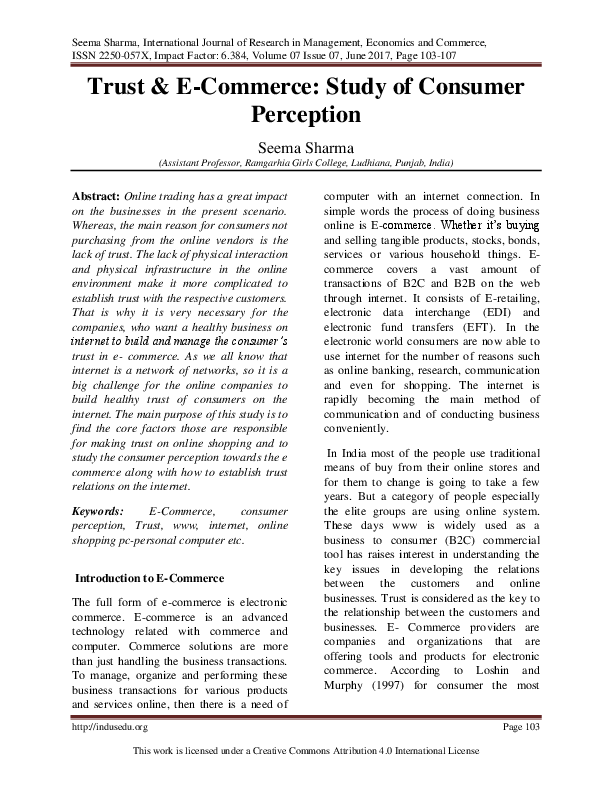 (PDF) Trust & E-Commerce: Study of Consumer Perception