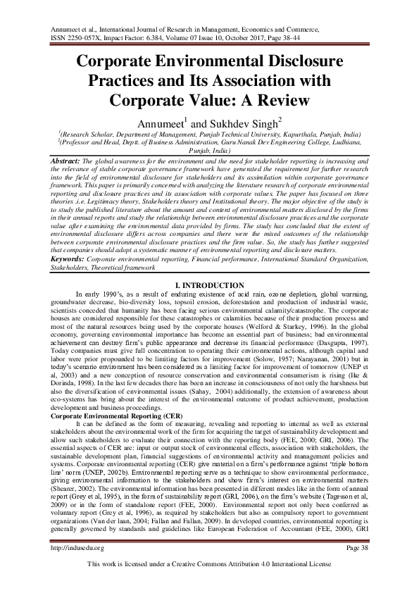 (PDF) Corporate Environmental Disclosure Practices and Its Association ...