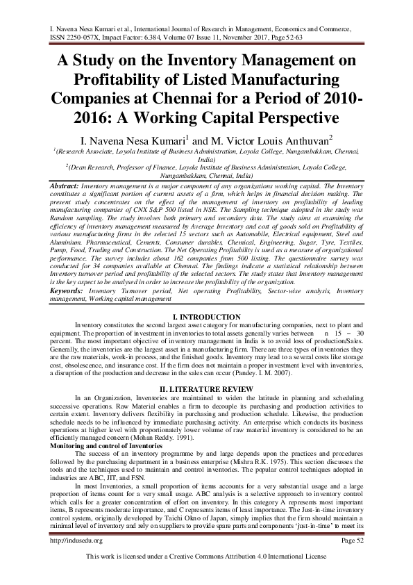(PDF) A Study on the Inventory Management on Profitability of Listed ...