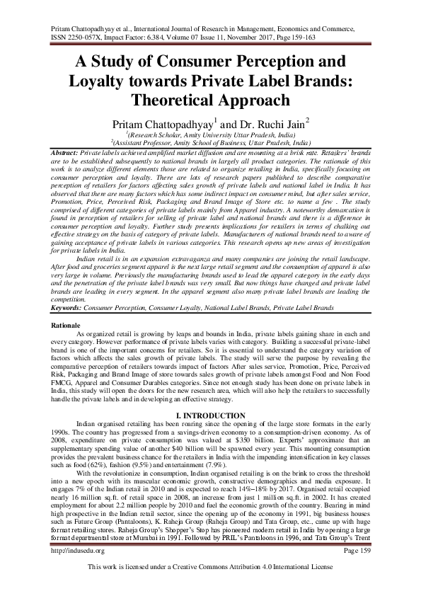 (PDF) A Study of Consumer Perception and Loyalty towards Private Label ...