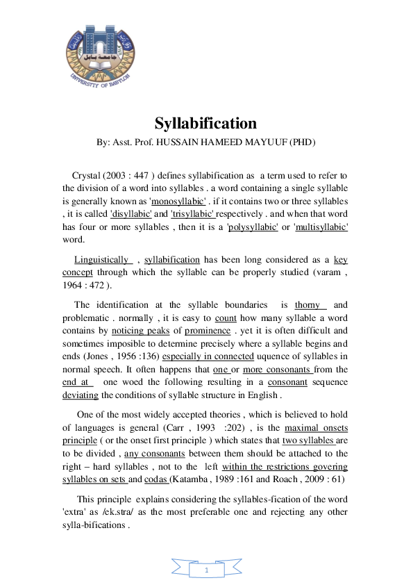(DOC) syllabification in English