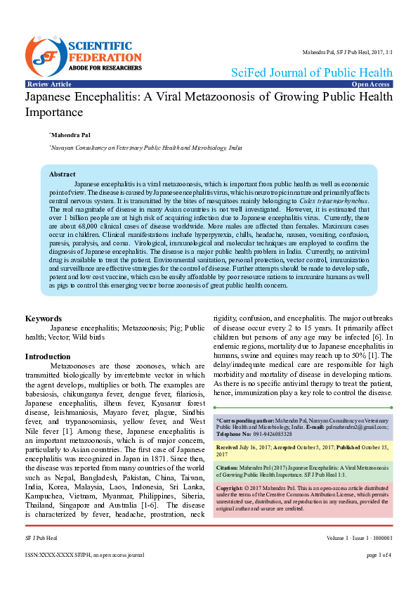(PDF) Japanese Encephalitis: A Viral Metazoonosis of Growing Public ...