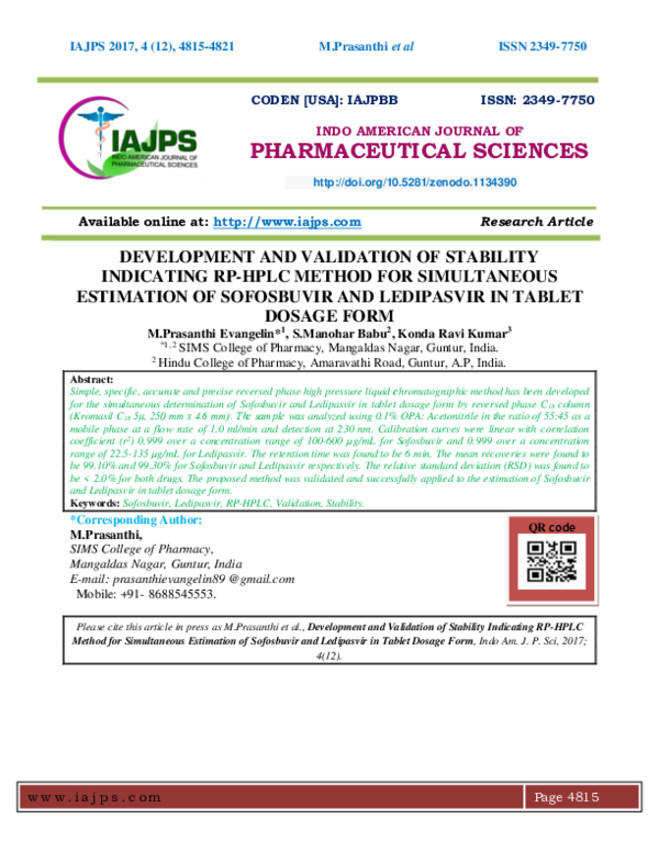 (PDF) DEVELOPMENT AND VALIDATION OF STABILITY INDICATING RP-HPLC METHOD FOR SIMULTANEOUS ...