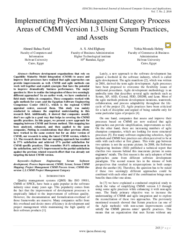 (PDF) Implementing Project Management Category Process Areas of CMMI Version 1.3 Using Scrum ...