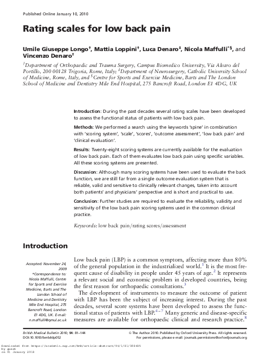 (PDF) Rating scales for low back pain