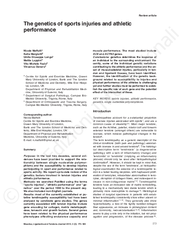 (PDF) The genetics of sports injuries and athletic performance