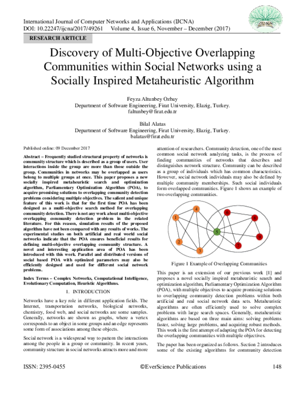 Pdf Discovery Of Multi Objective Overlapping Communities Within Social Networks Using A