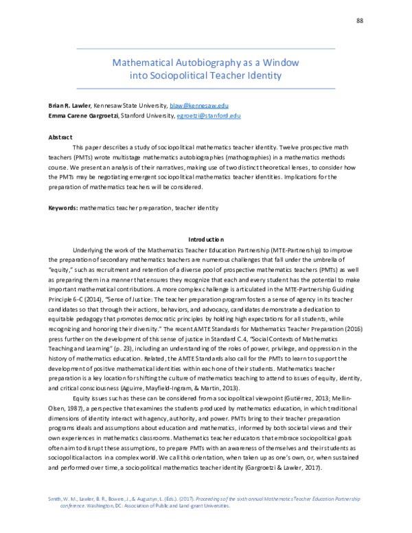 (PDF) Mathematical Autobiography as a Window into Sociopolitical ...