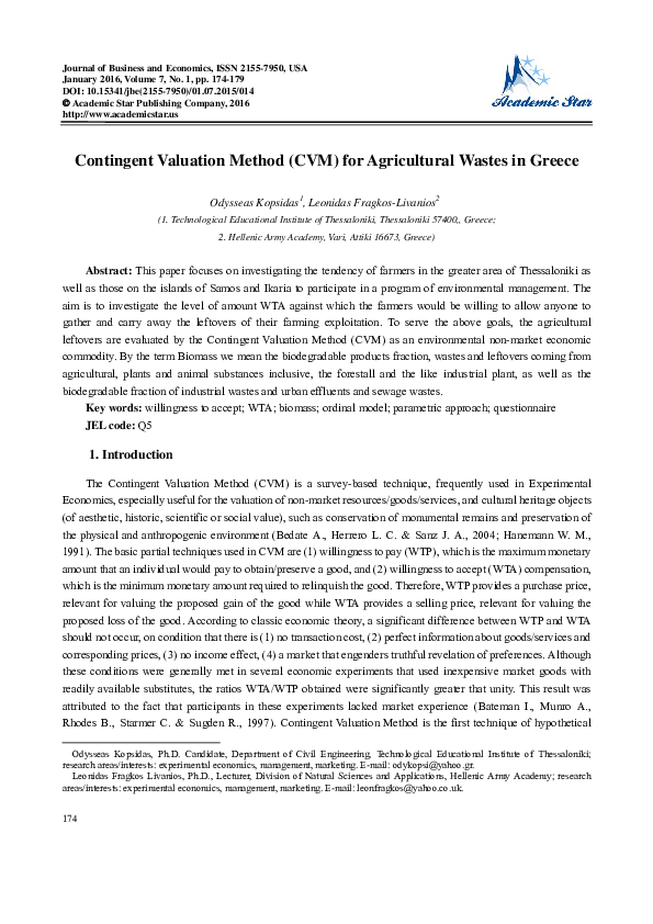 (PDF) Contingent Valuation Method (CVM) for Agricultural Wastes in ...