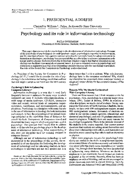 (PDF) Psychology and its role in information technology