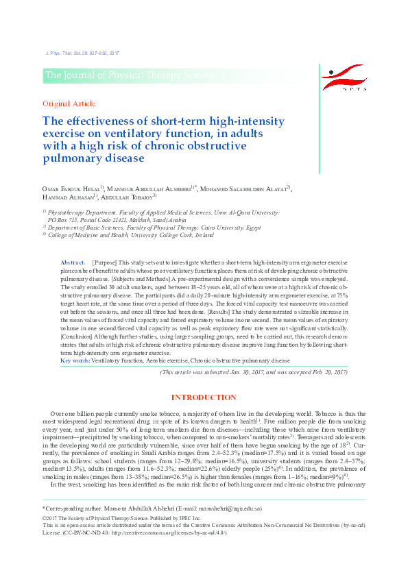 (PDF) The effectiveness of short-term high-intensity exercise on ...