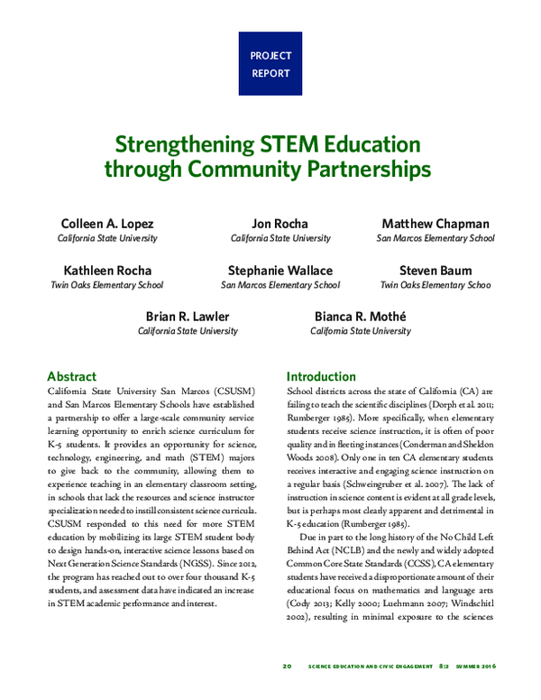 (PDF) Strengthening STEM Education through Community Partnerships
