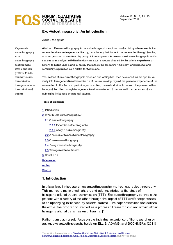 (PDF) Exo-Autoethnography: An Introduction