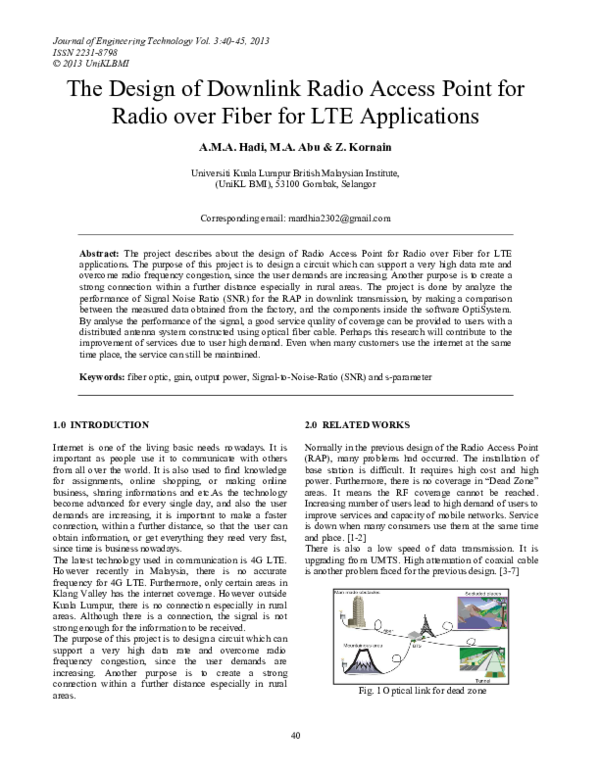 (PDF) The Design of Downlink Radio Access Point for Radio over Fiber ...