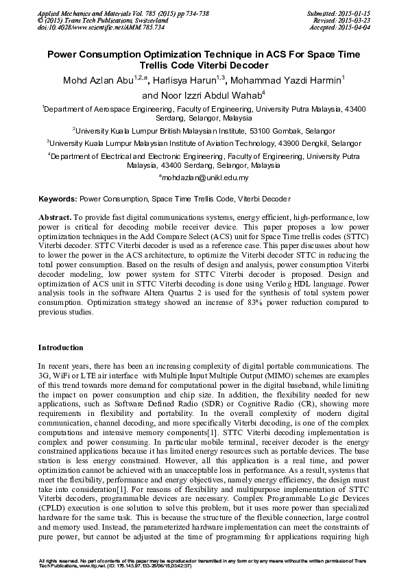 Pdf Power Consumption Optimization Technique In Acs For Space Time Trellis Code Viterbi Decoder