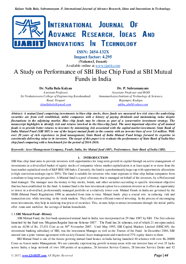 (PDF) A Study on Performance of SBI Blue Chip Fund at SBI Mutual Funds ...
