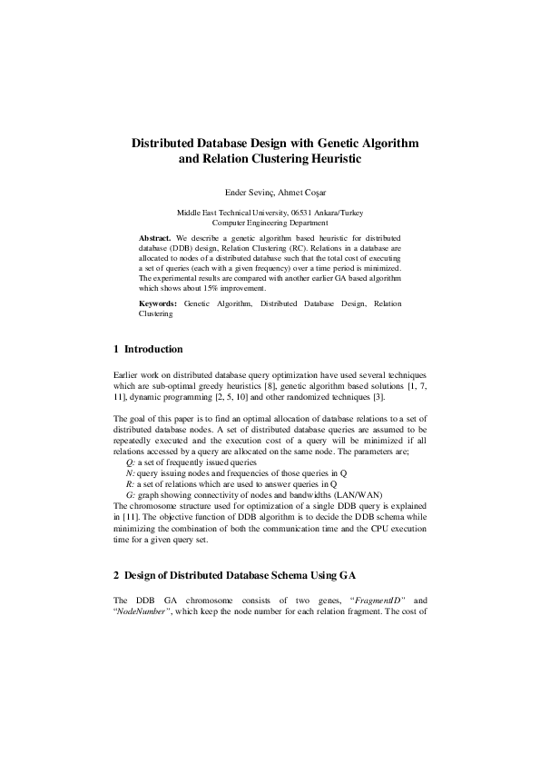 Doc Distributed Database Design With Genetic Algorithm And Relation Clustering Heuristic