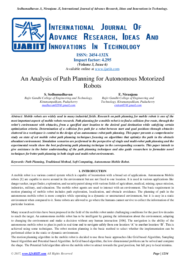 (PDF) An Analysis of Path Planning for Autonomous Motorized Robots