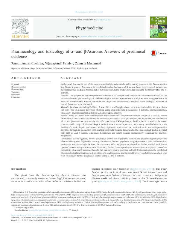(PDF) Pharmacology and toxicology of α-and β-Asarone: A review of ...
