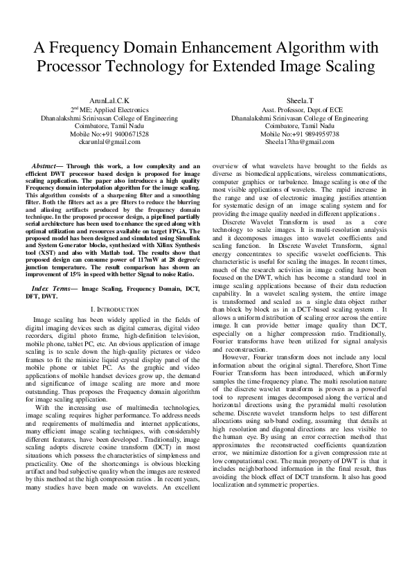 Pdf A Frequency Domain Enhancement Algorithm With Processor Technology For Extended Image Scaling