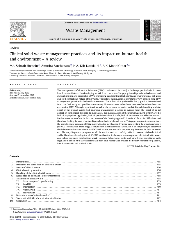 (PDF) Clinical solid waste management practices and its impact on human ...