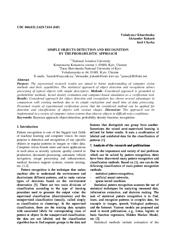 (PDF) SIMPLE OBJECTS DETECTION AND RECOGNITION BY THE PROBABILISTIC APPROACH
