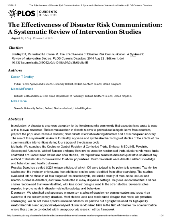 (PDF) The Effectiveness of Disaster Risk Communication A Systematic ...