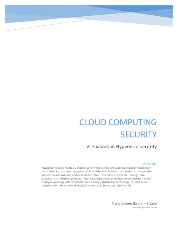 (PDF) CLOUD COMPUTING SECURITY Virtualization Hypervisor security