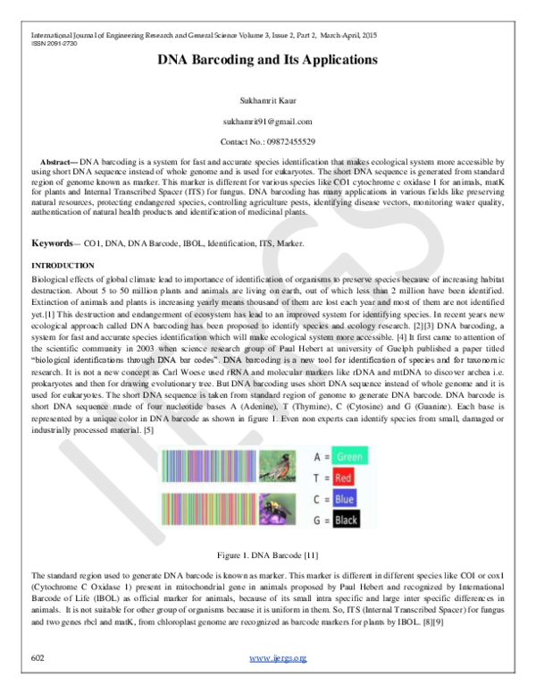 (PDF) DNA Barcoding and Its Applications
