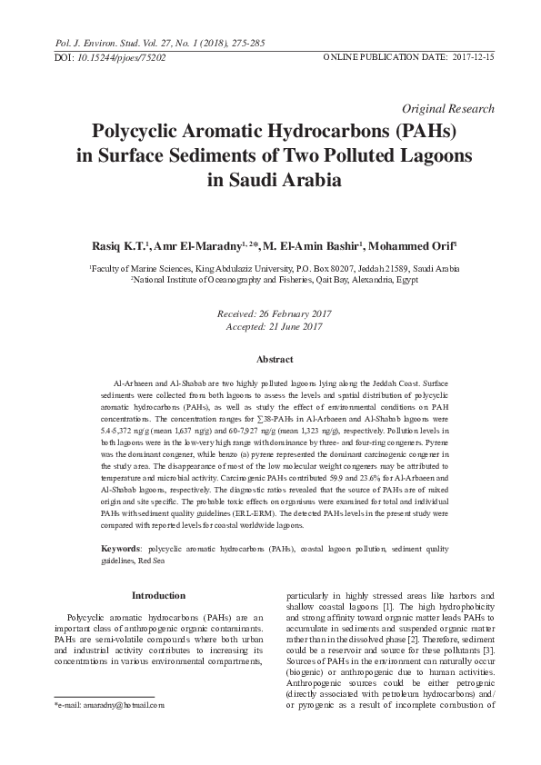 (PDF) Polycyclic Aromatic Hydrocarbons (PAHs) in Surface Sediments of Two Polluted Lagoons in ...