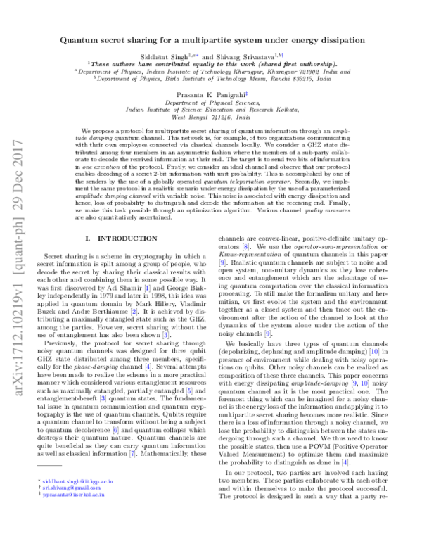 (PDF) Quantum secret sharing for a multipartite system under energy ...