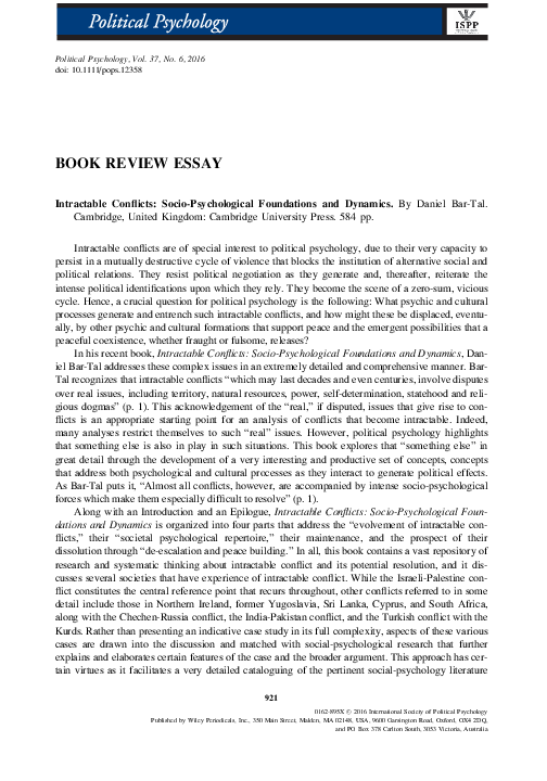 (PDF) Review of Daniel Bar-Tal's "Intractable Conflicts: Socio ...