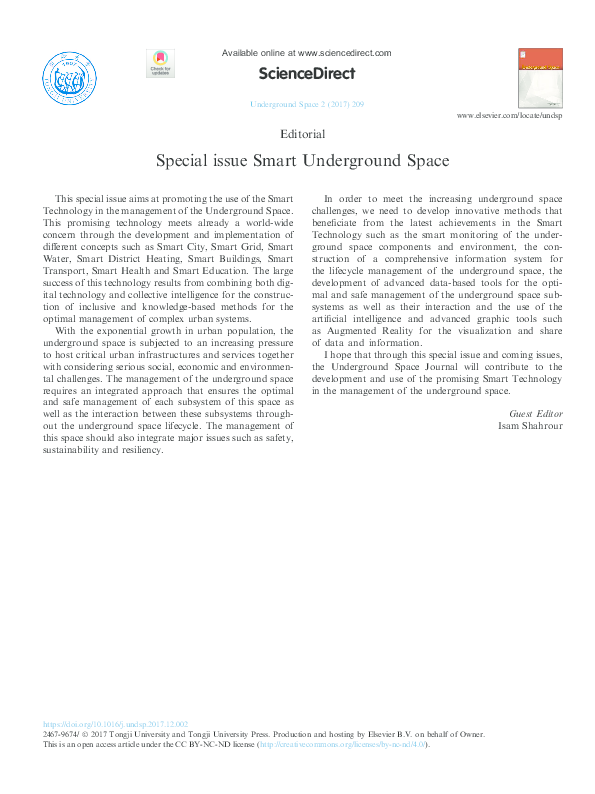 (PDF) Editorial Special issue Smart Underground Space | Isam Shahrour ...