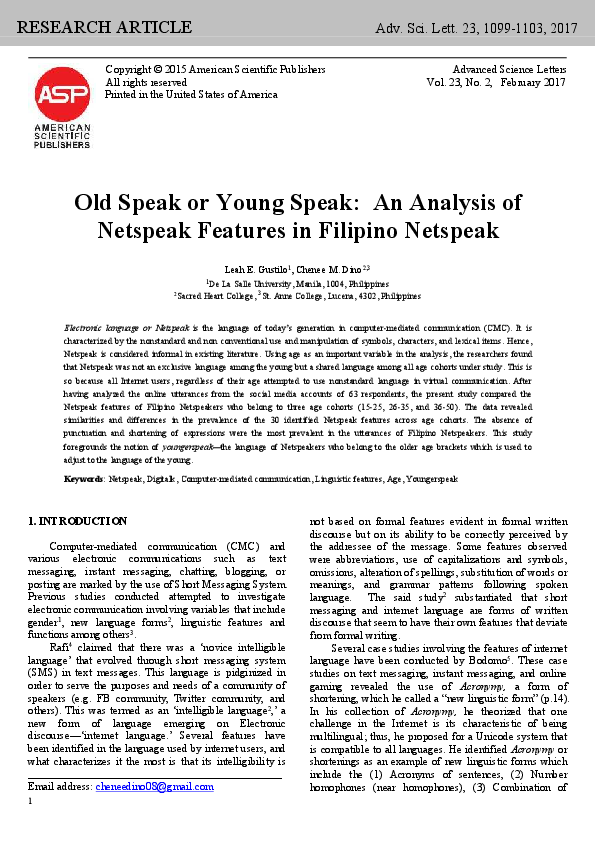 (PDF) Old Speak or Young Speak: An Analysis of Netspeak Features in ...