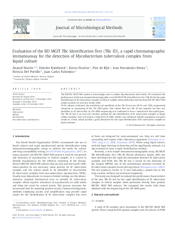 (PDF) Evaluation of the BD MGIT TBc Identification Test (TBc ID), a ...